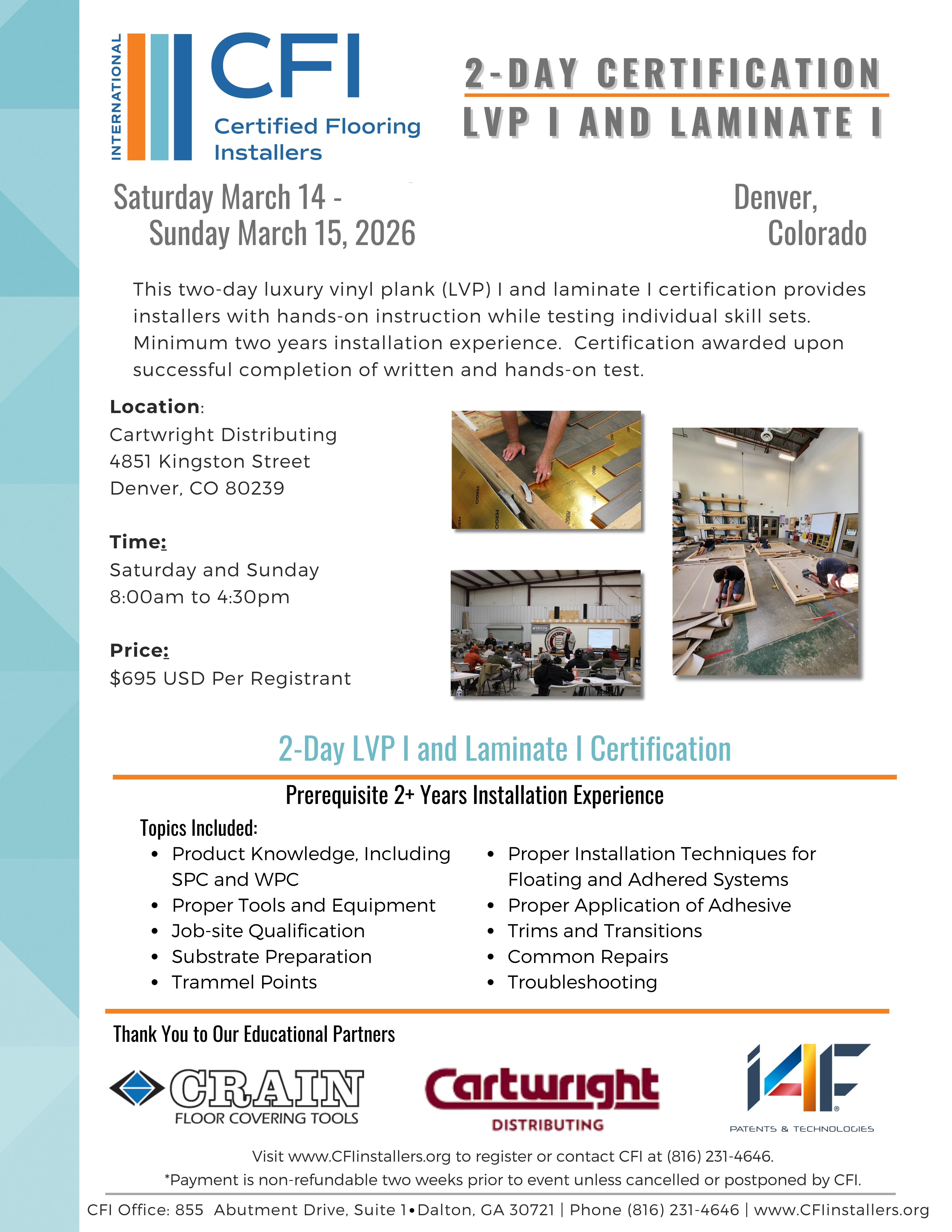 2-Day LVP I and Laminate I Certification - Denver, CO